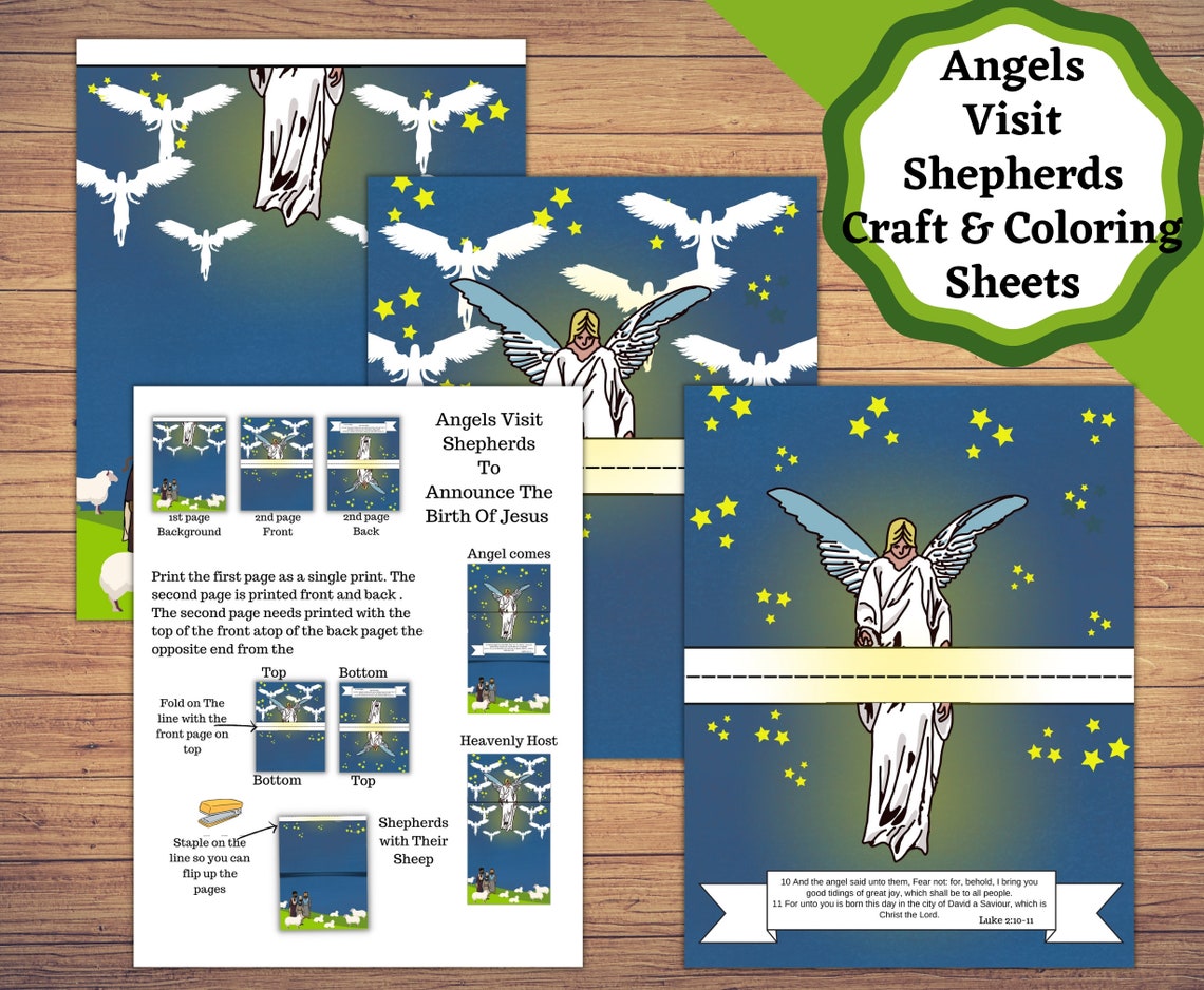 Angels Visit Shepherds Printable Craft, Shepherds Told About Jesus ...
