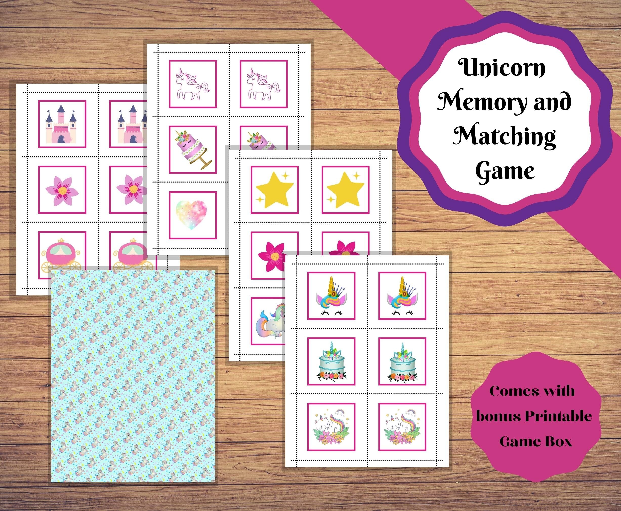 Matching Memory Game With Unicorn Theme. Memory Game for Kids, Matching ...