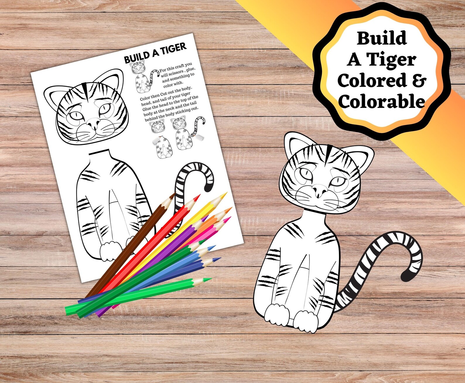 Printable Build A Tiger Craft. Build a Tiger in Both a Colored and ...