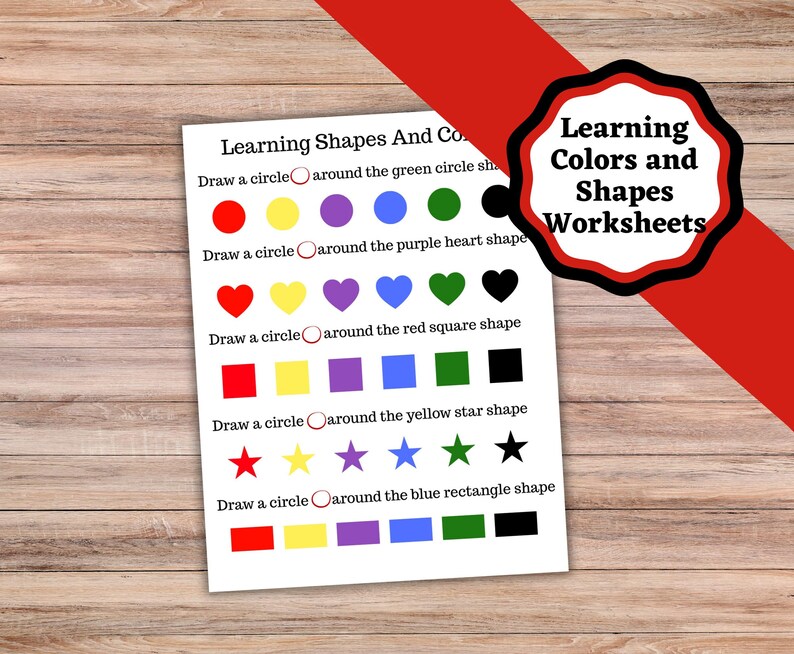 Color and Shape Worksheets for Young Learners - Etsy