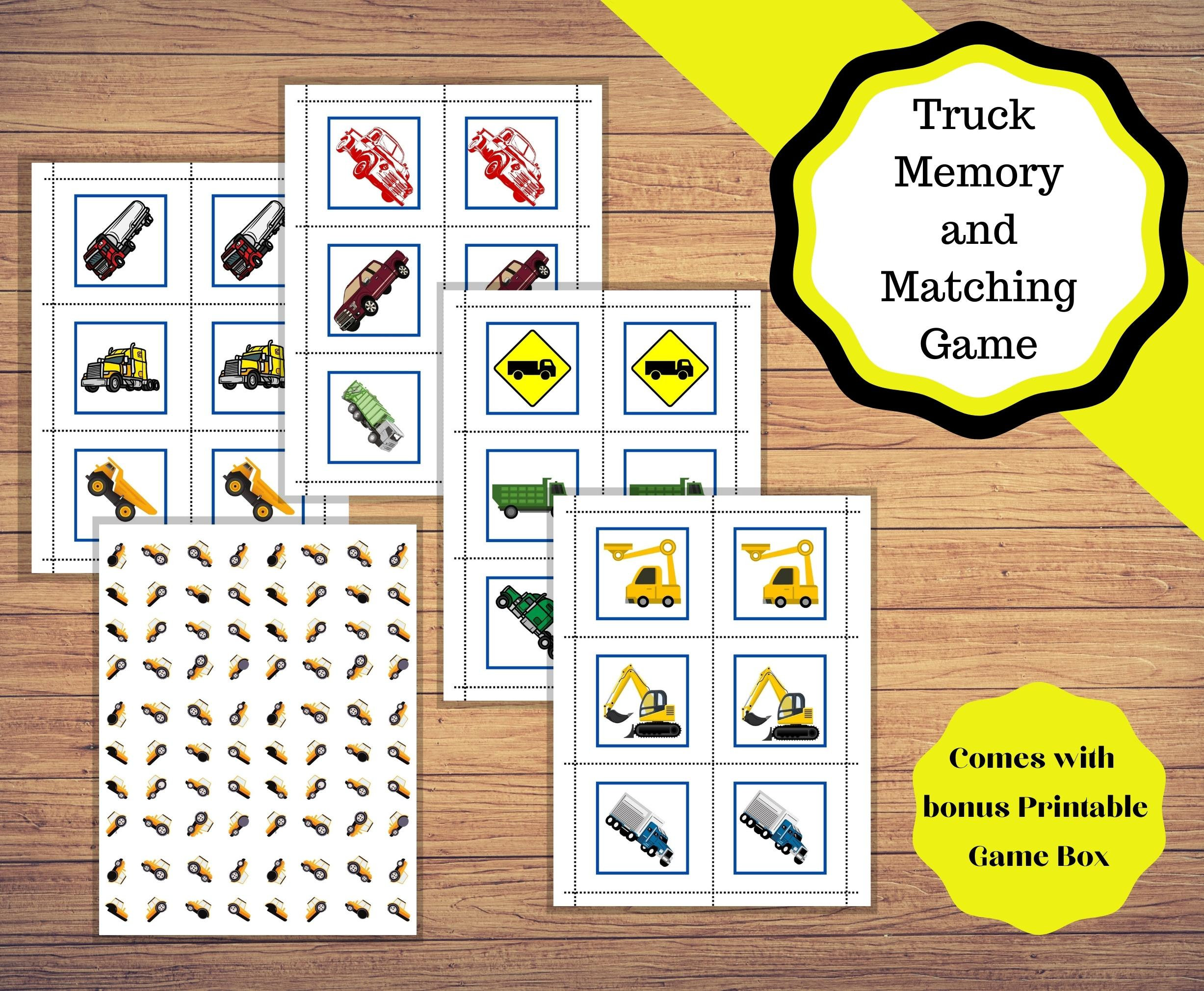 Truck Themed Printable Memory/matching Game Cards With Bonus Box - Etsy