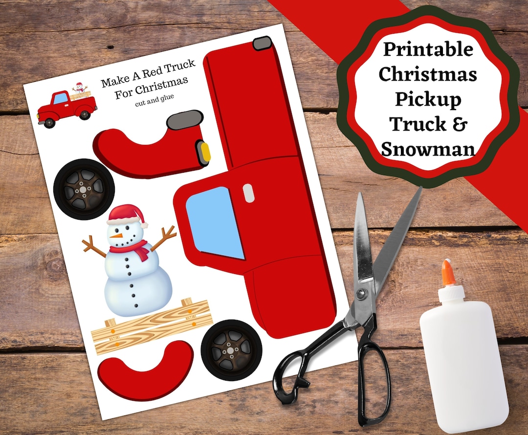 Printable Red Truck With Snowman Craft and Decoration, Christmas Red ...