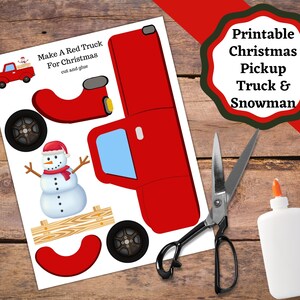 Printable Red Truck With Snowman Craft and Decoration, Christmas Red ...