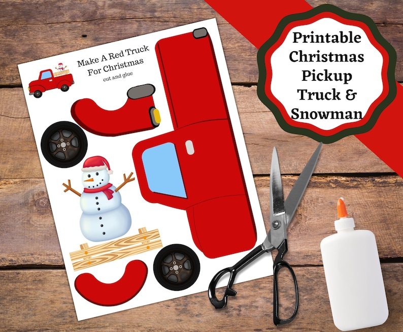 Printable Red Truck With Snowman Craft and Decoration, Christmas Red ...
