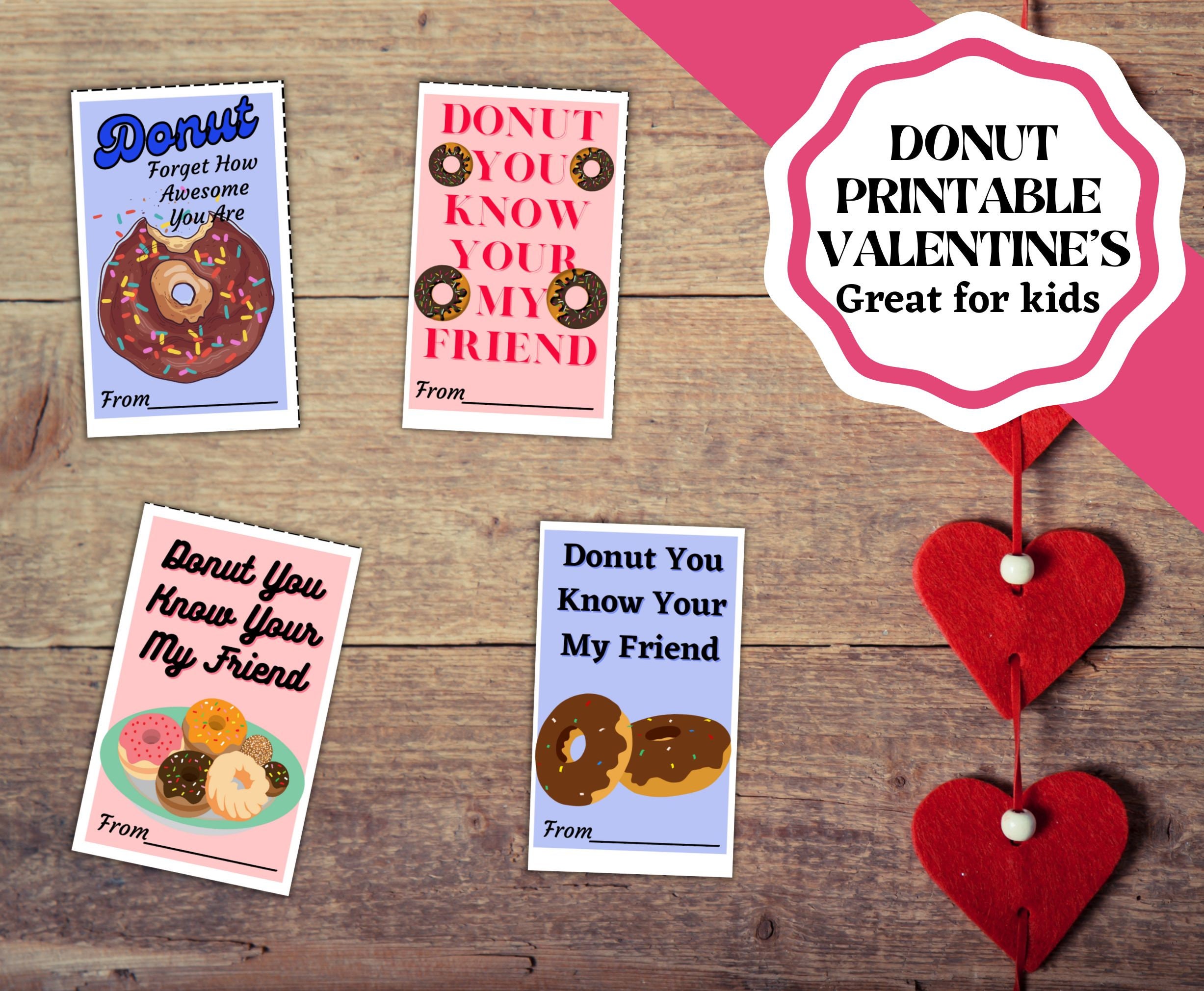 Donut Themed Printable Valentine Cards. Kids Valentine Cards With ...
