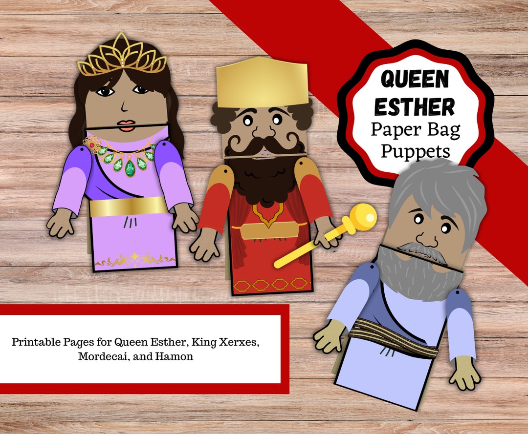 Printable Paper Bag Puppets for Esther, Bible Story Book of Esther ...