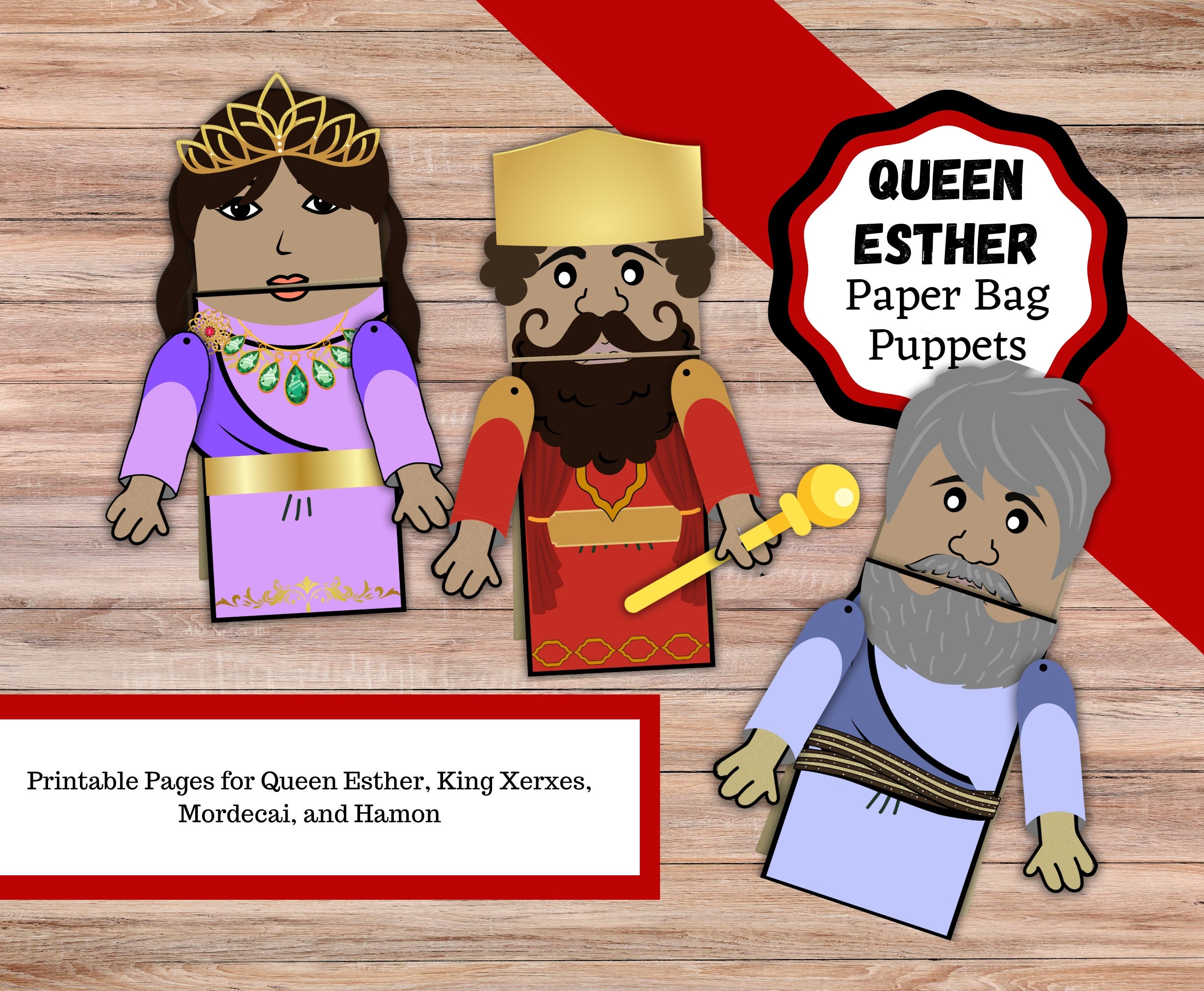 Printable Paper Bag Puppets for Esther, Bible Story Book of Esther ...