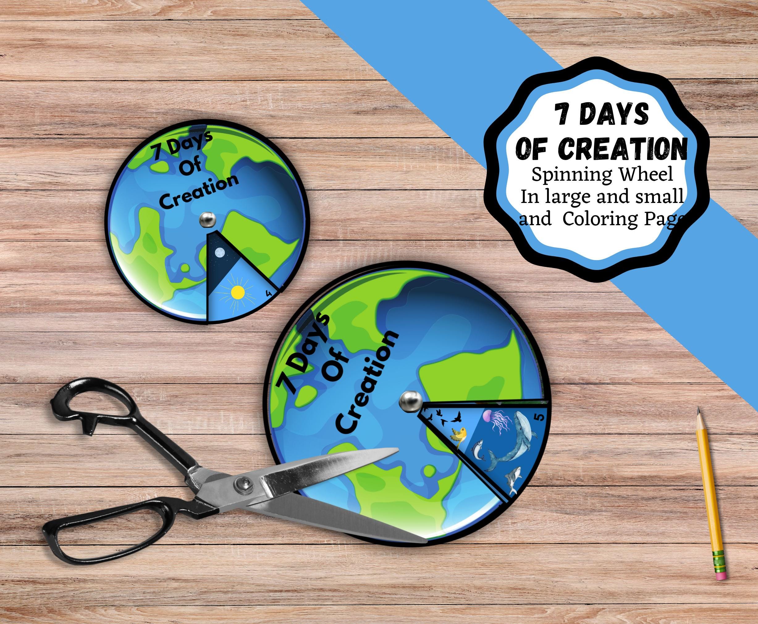 Printable Creation Story Wheel Craft. Large and Small Spinning Wheel ...