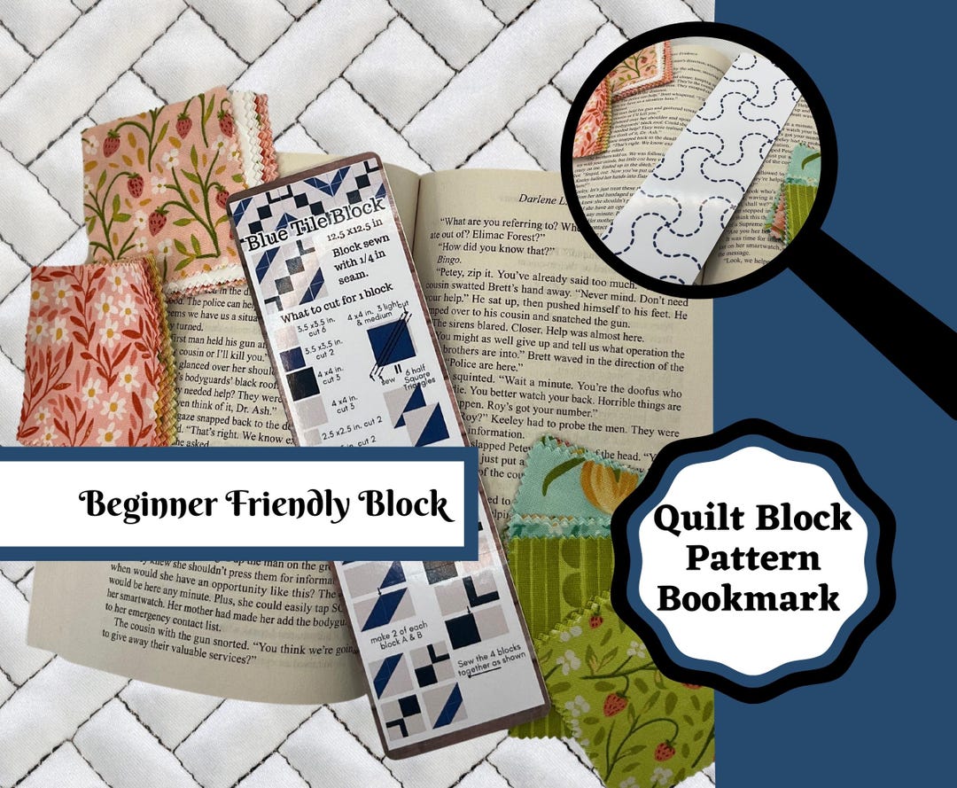 Quilt Block Pattern Bookmark, Quilters Bookmark With Quilt Block ...