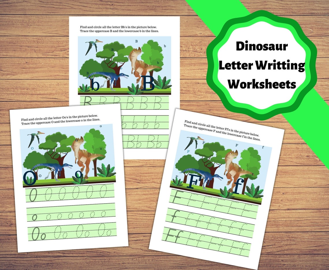 Dinosaur Themed Children's Printable Letter Writing Practice Worksheets ...