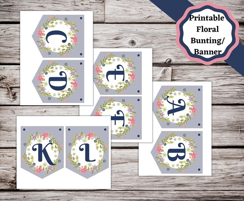 Floral, Gray Printable, Bunting/banner - Etsy