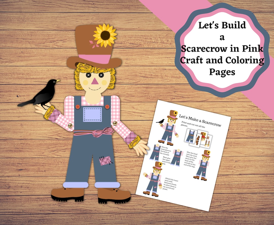 Build a Scarecrow in Pink. Printable Scarecrow Fall Craft. Pink Plaid ...