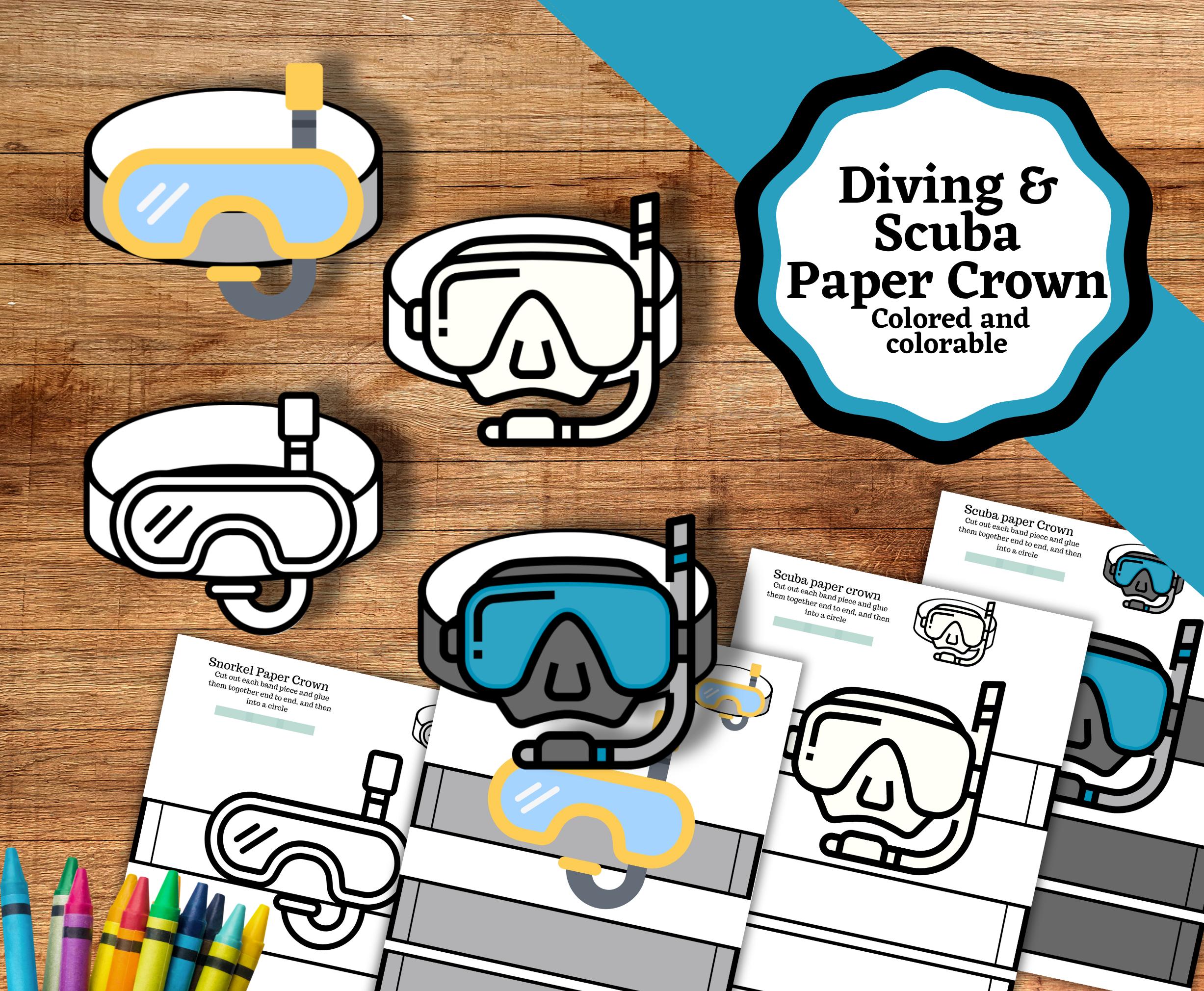 Printable Scuba and Diving Themed Paper Crowns, Scuba and Snorkel Mask ...