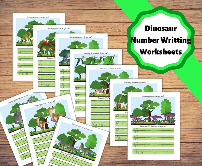 Dinosaur Themed Printable Number Writing Practice Pages, Numbers 0-10 ...