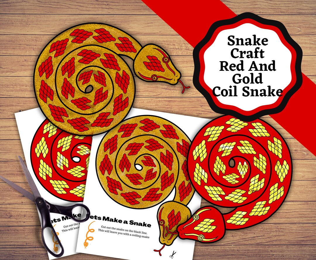 Red and Gold Snake Printable Craft. Printable Set of Two Red and Gold ...