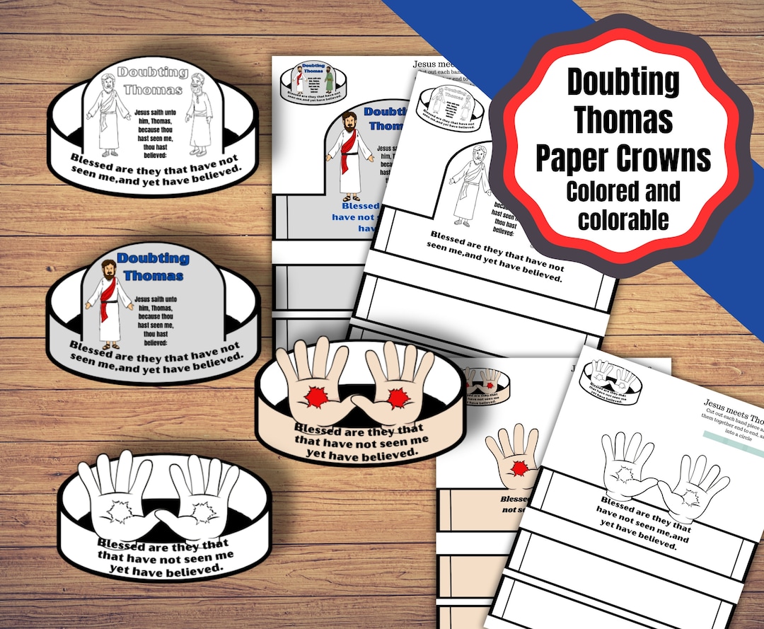 Printable Paper Crowns About Doubting Thomas, Colored and Colorable ...