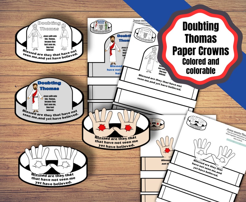 Printable Paper Crowns About Doubting Thomas, Colored and Colorable ...