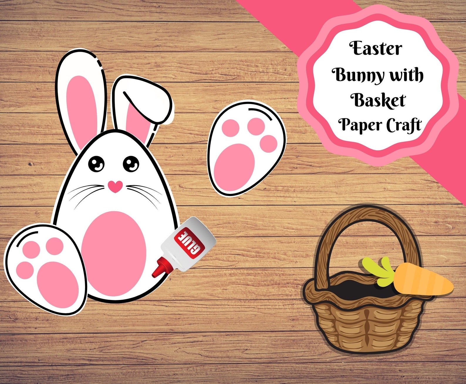 Easter Bunny Kids Paper Craft, Printable Kids Easter Project. Bunny DIY ...