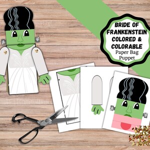 Bride of Frankenstein Paper Bag Puppet, Paper Bag Puppet Kids Craft for ...
