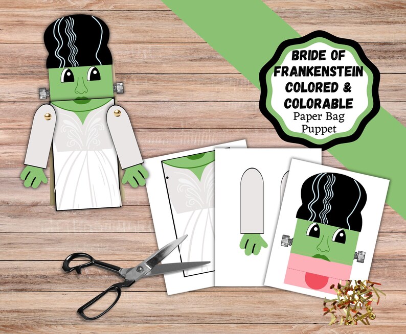 Bride of Frankenstein Paper Bag Puppet, Paper Bag Puppet Kids Craft for ...