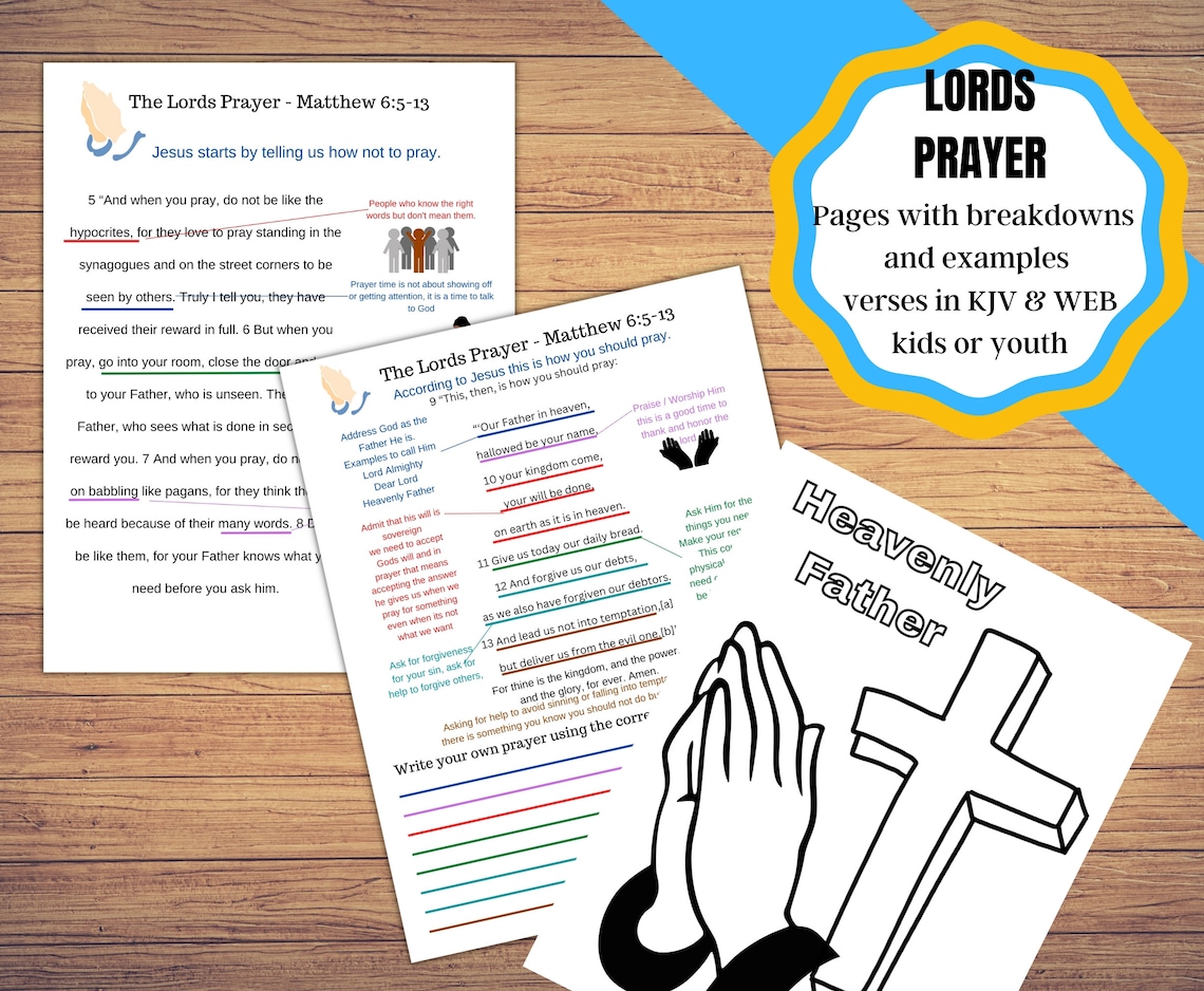 Printable Work Pages for Teaching the Lords Prayer to Kids and Youth ...
