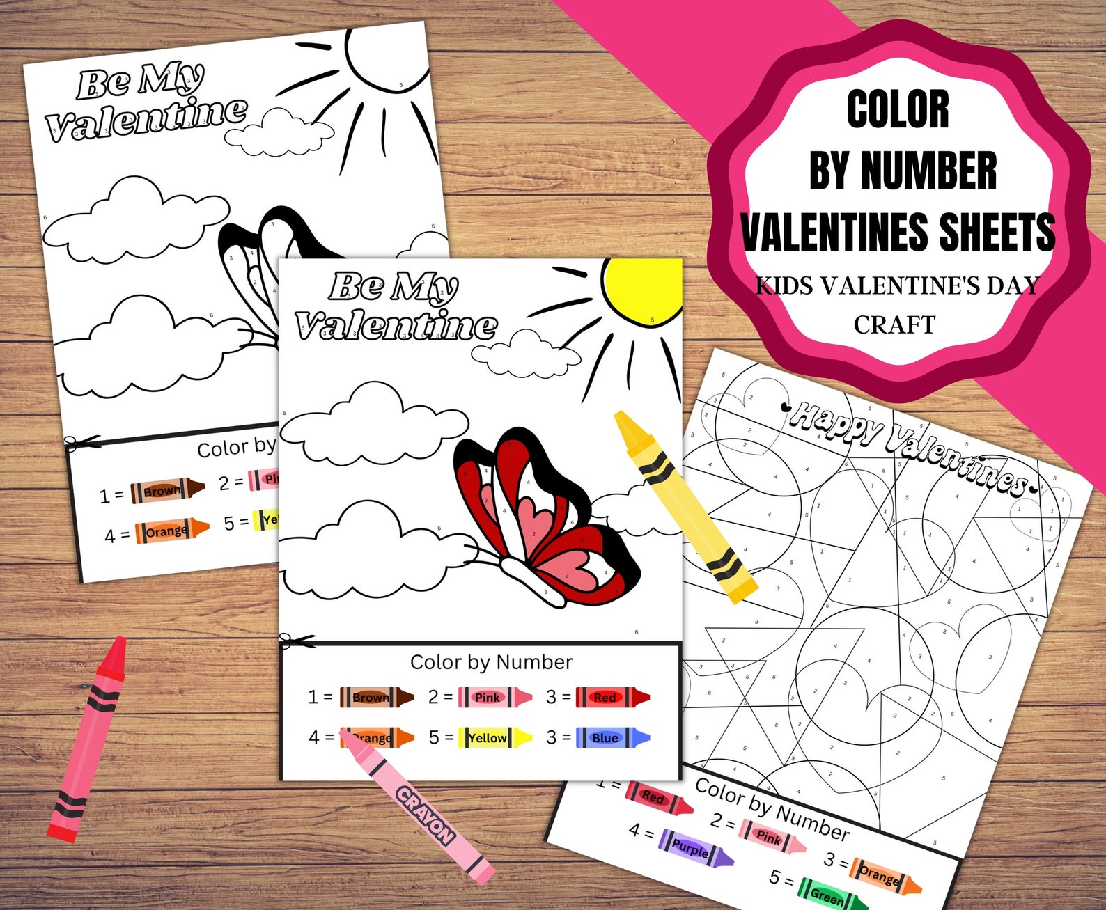 Printable Color by Number Valentine's Day Coloring Pages. Two Color by ...
