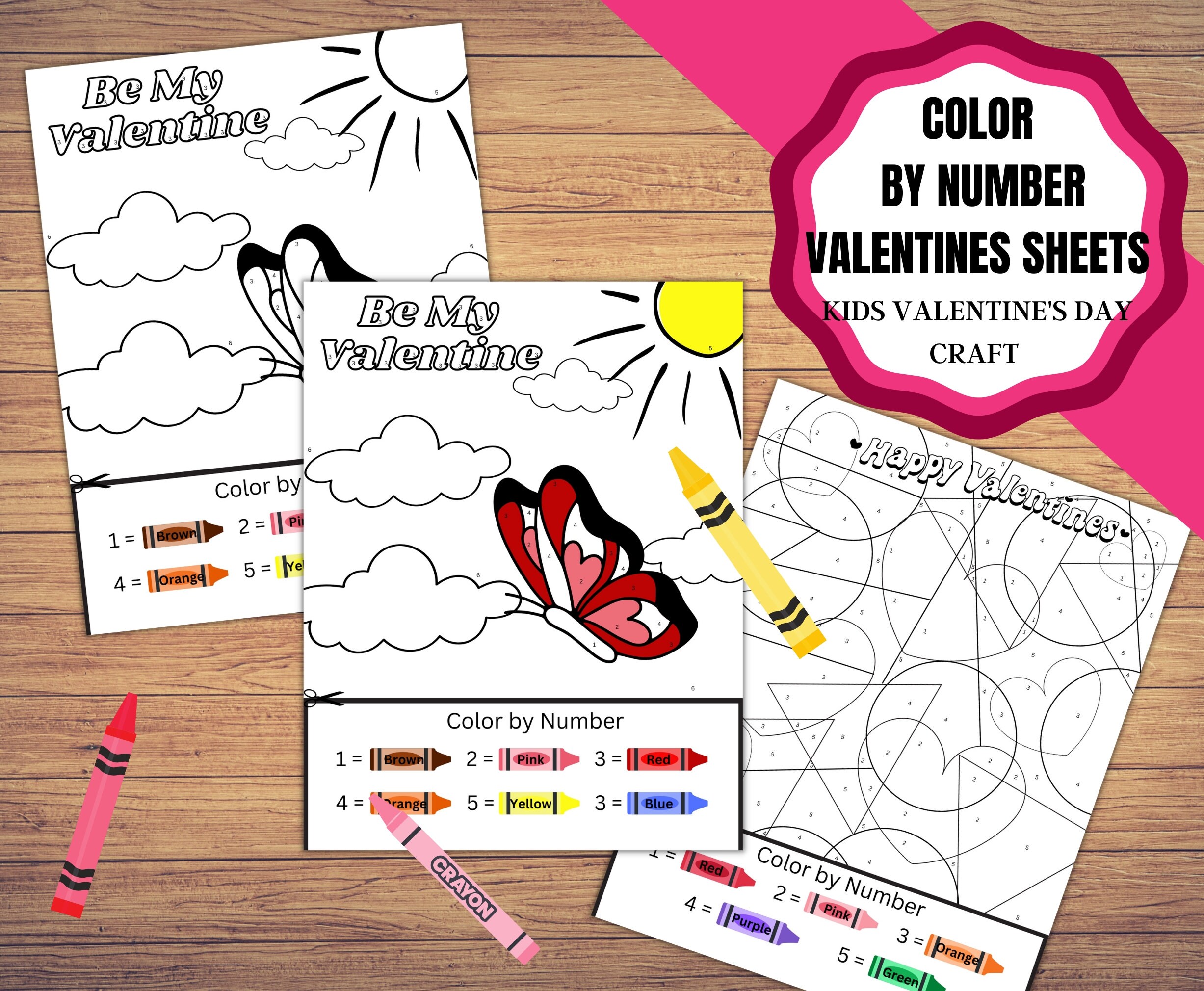 Printable Color by Number Valentine's Day Coloring Pages. Two Color by ...