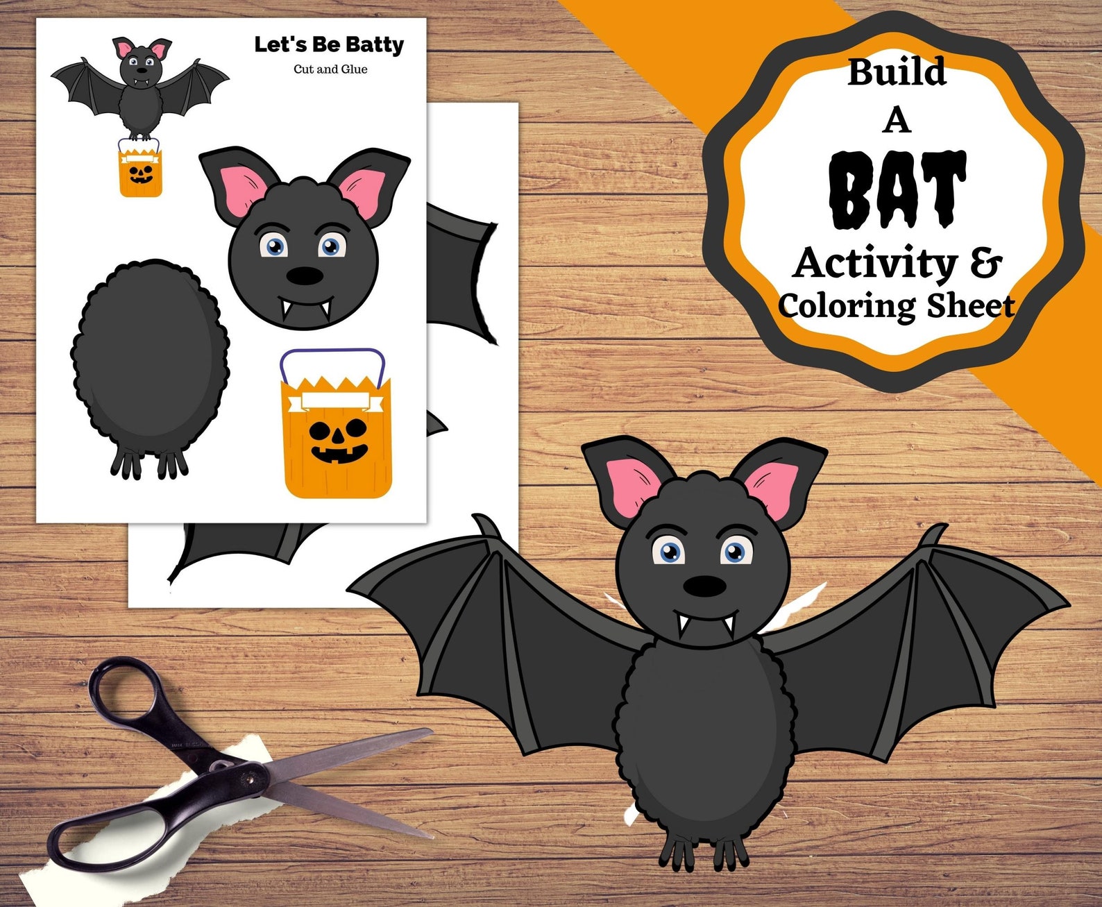 Printable Bat, Create a Bat Cut and Paste Craft With Coloring Sheet. - Etsy