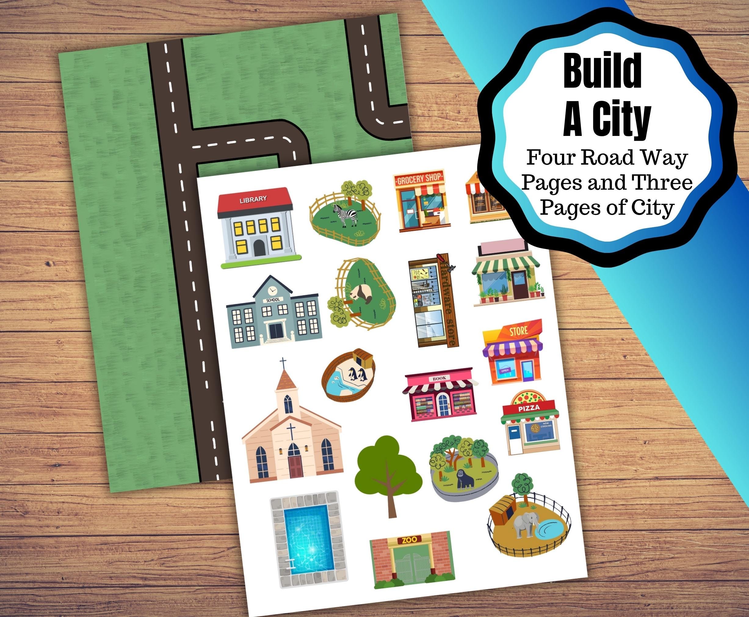 Build a City. Four Road Work Pages With Houses and Buildings to Cut Out ...