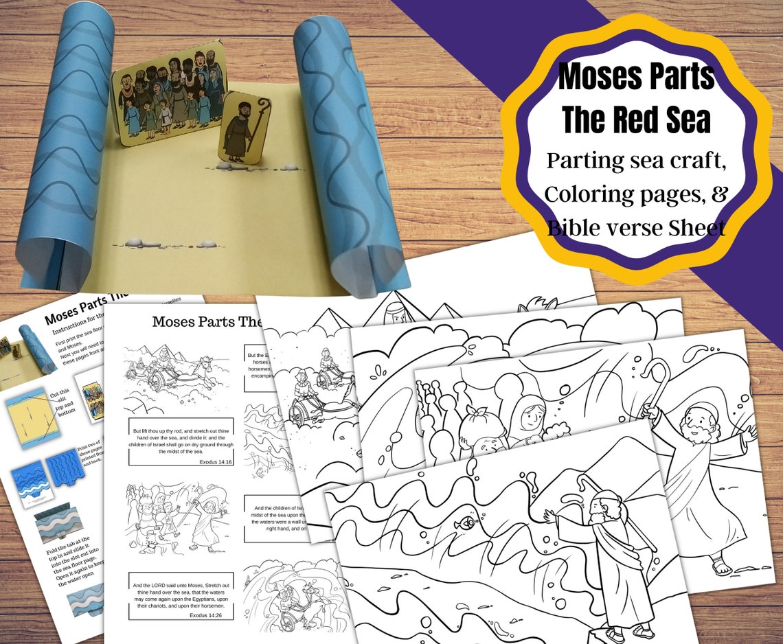 Printable, Moses Parts the Red Sea, Craft, Coloring Pages, and Bible ...