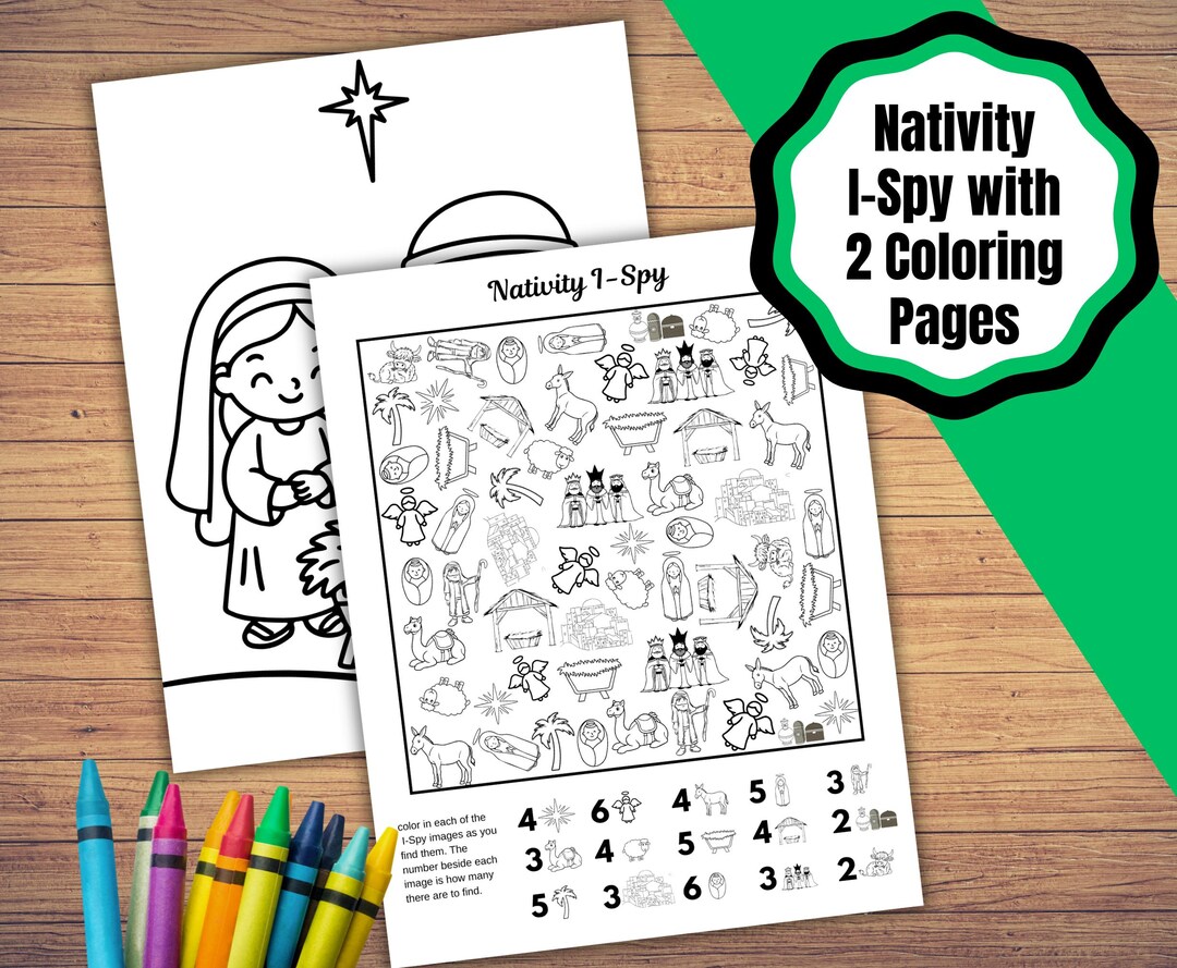 Nativity I-spy With Coloring Pages. Colorable I-spy Jesus is Born ...
