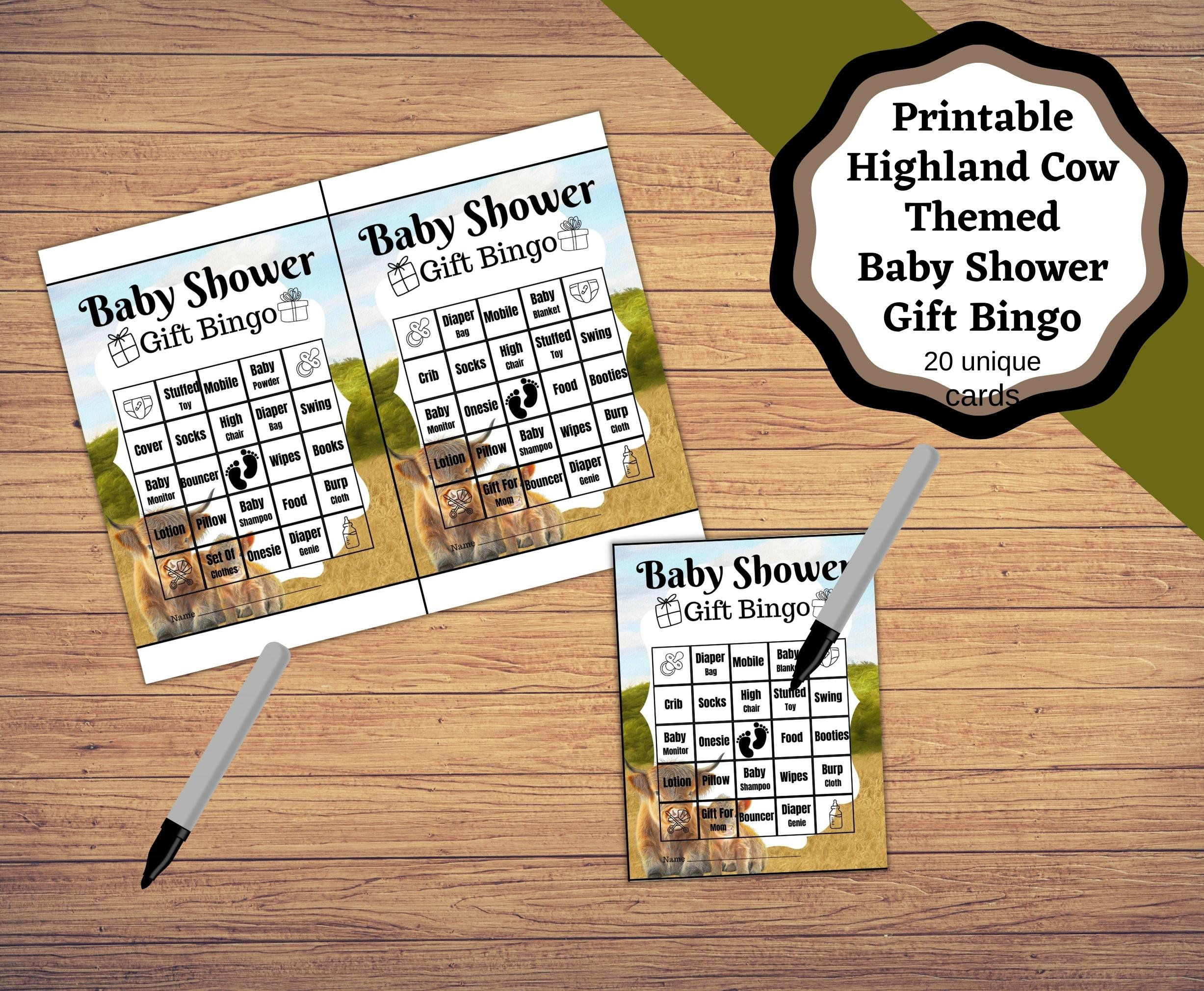 Printable Highland Cow Themed Baby Shower Games, Baby ABC, How Long Did ...
