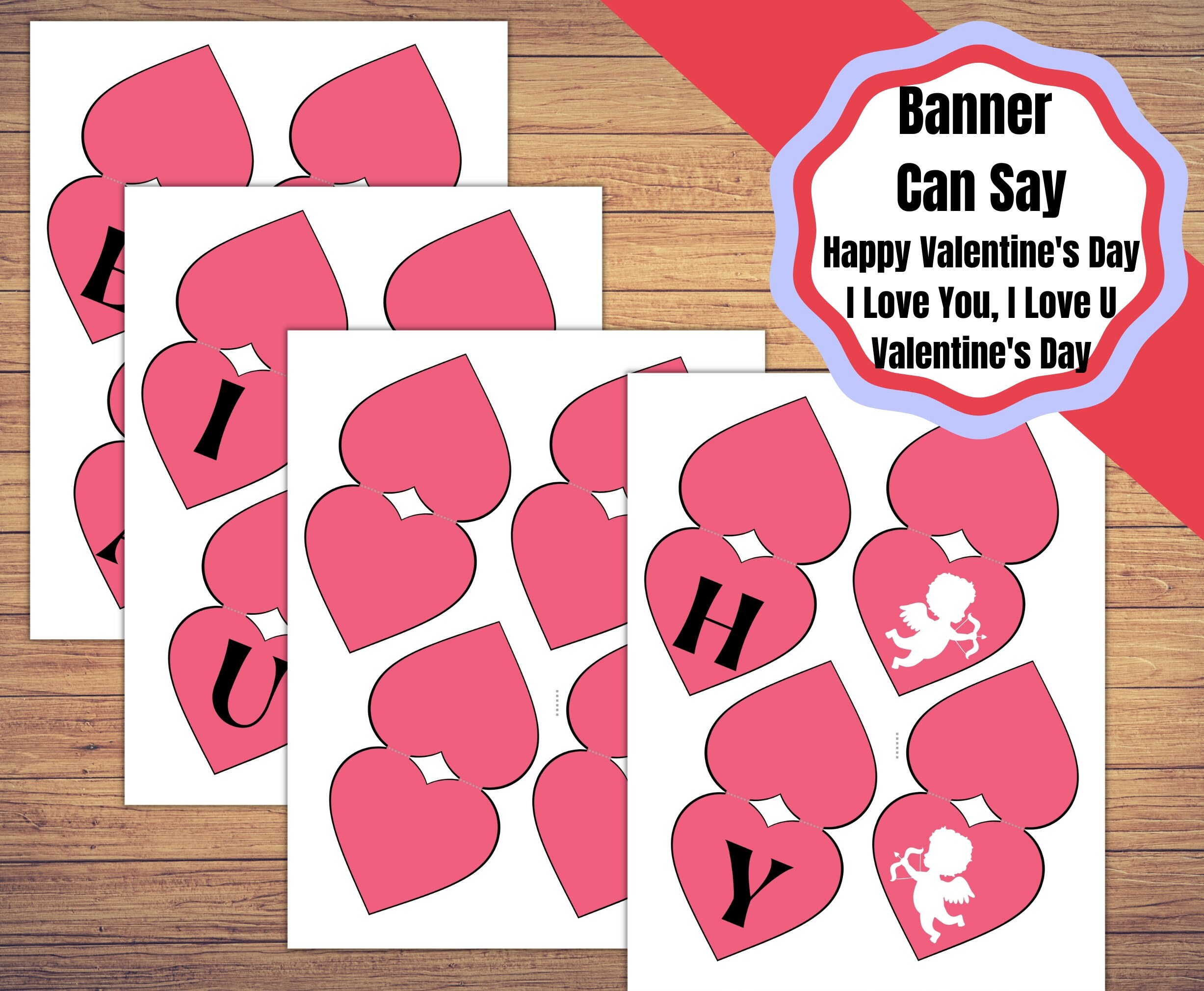 Printable Pink Valentine's Day Banner, Valentine Decoration, Cut by ...