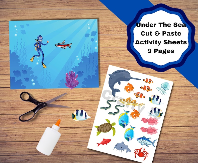 Printable Under the Sea Cut and Paste Activity for Kids, Scissor Skills ...