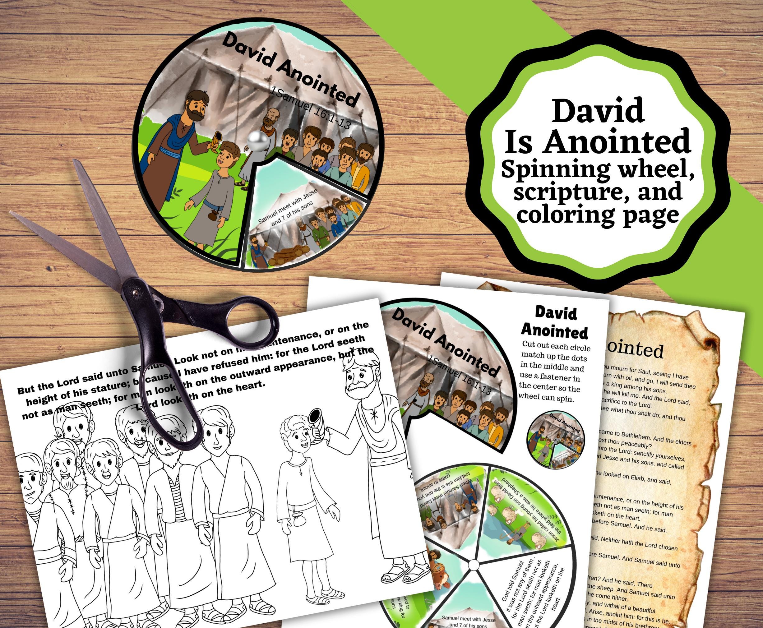 David is Anointed, Spinning Craft With Coloring Page and Scripture Page ...