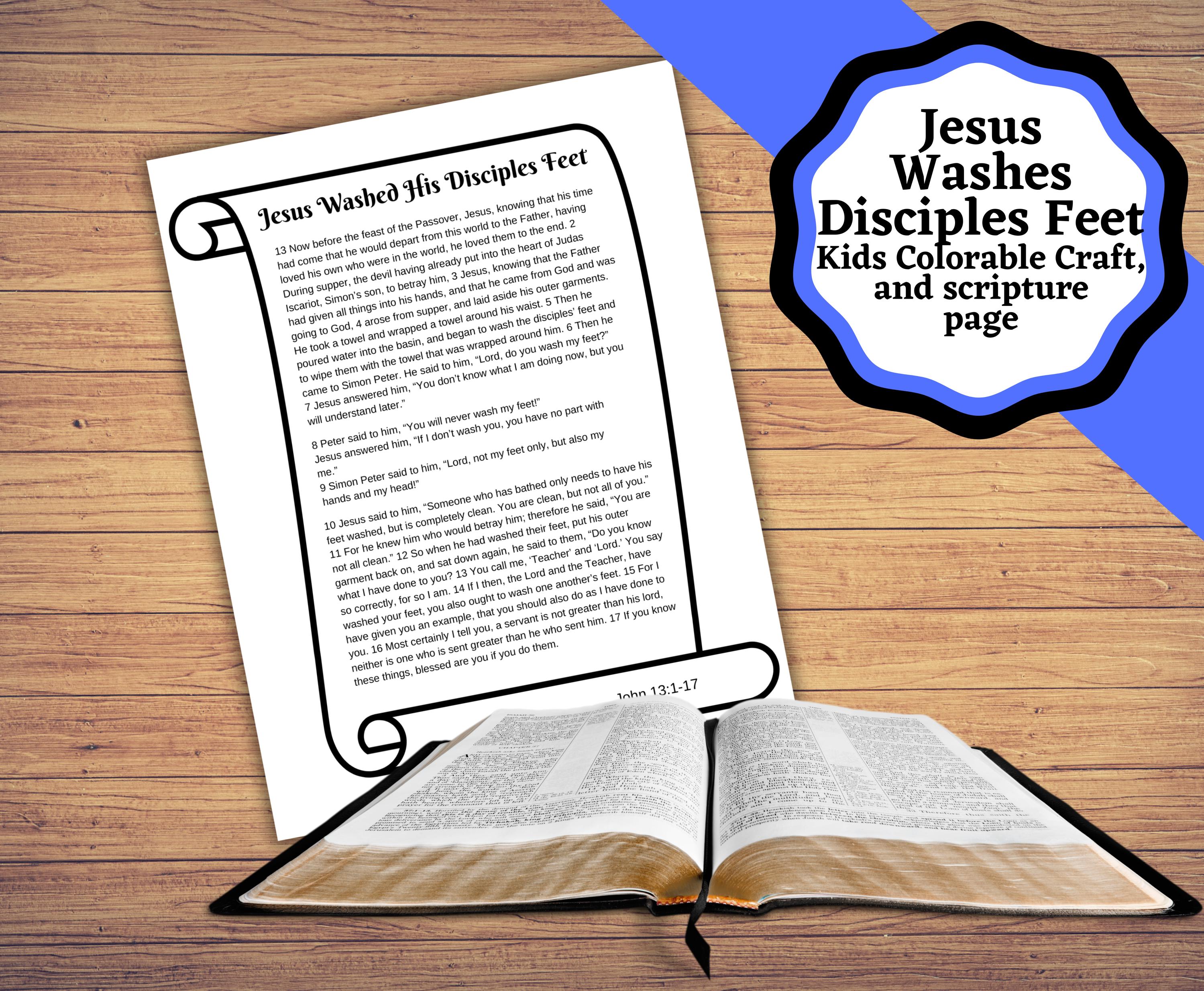 Jesus Washing Feet Colorable Craft and Scripture Page. Jesus Serving ...
