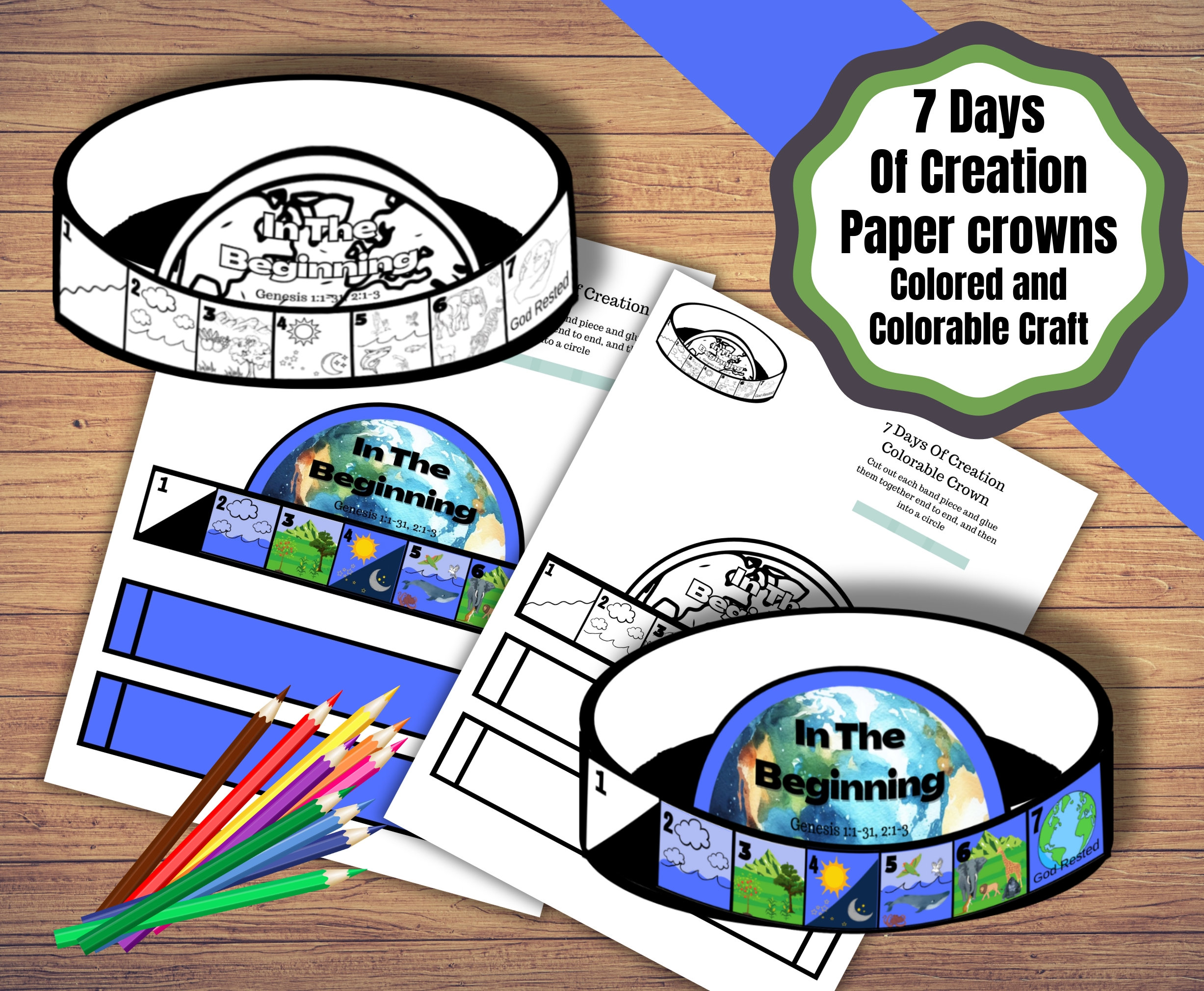 Printable 7 Days of Creation Paper Crown. in the Beginning Colorable ...