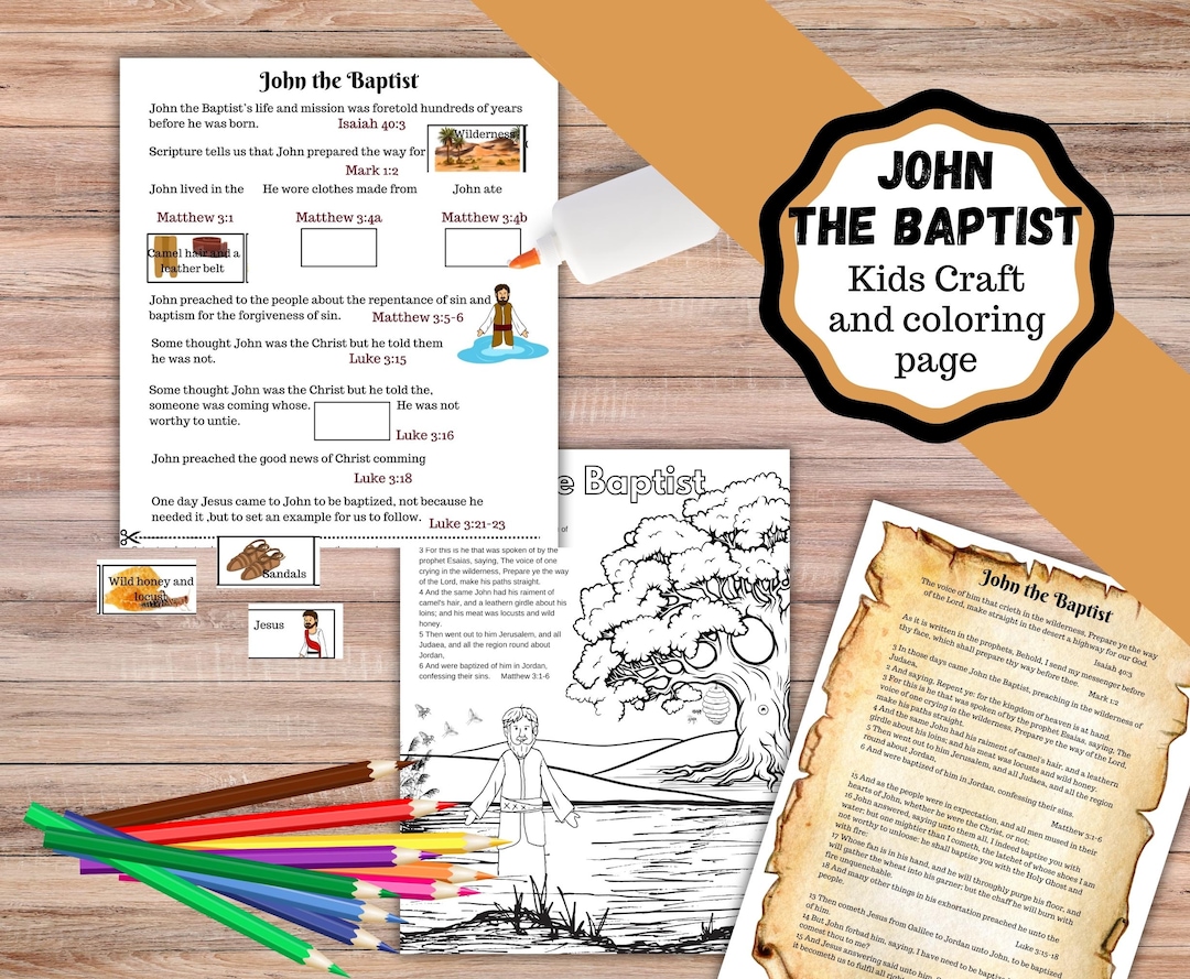 John the Baptist Craft and Coloring Page, With Scripture Page. John the ...