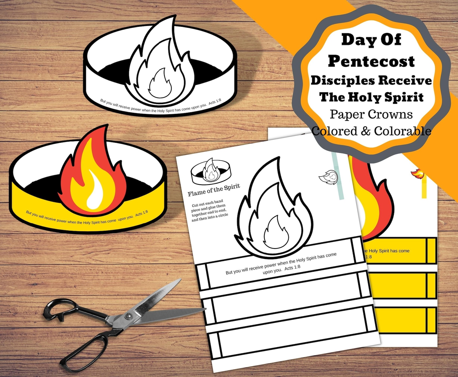 Printable Day of Pentecost Paper Crowns Craft, Disciples Receive the ...