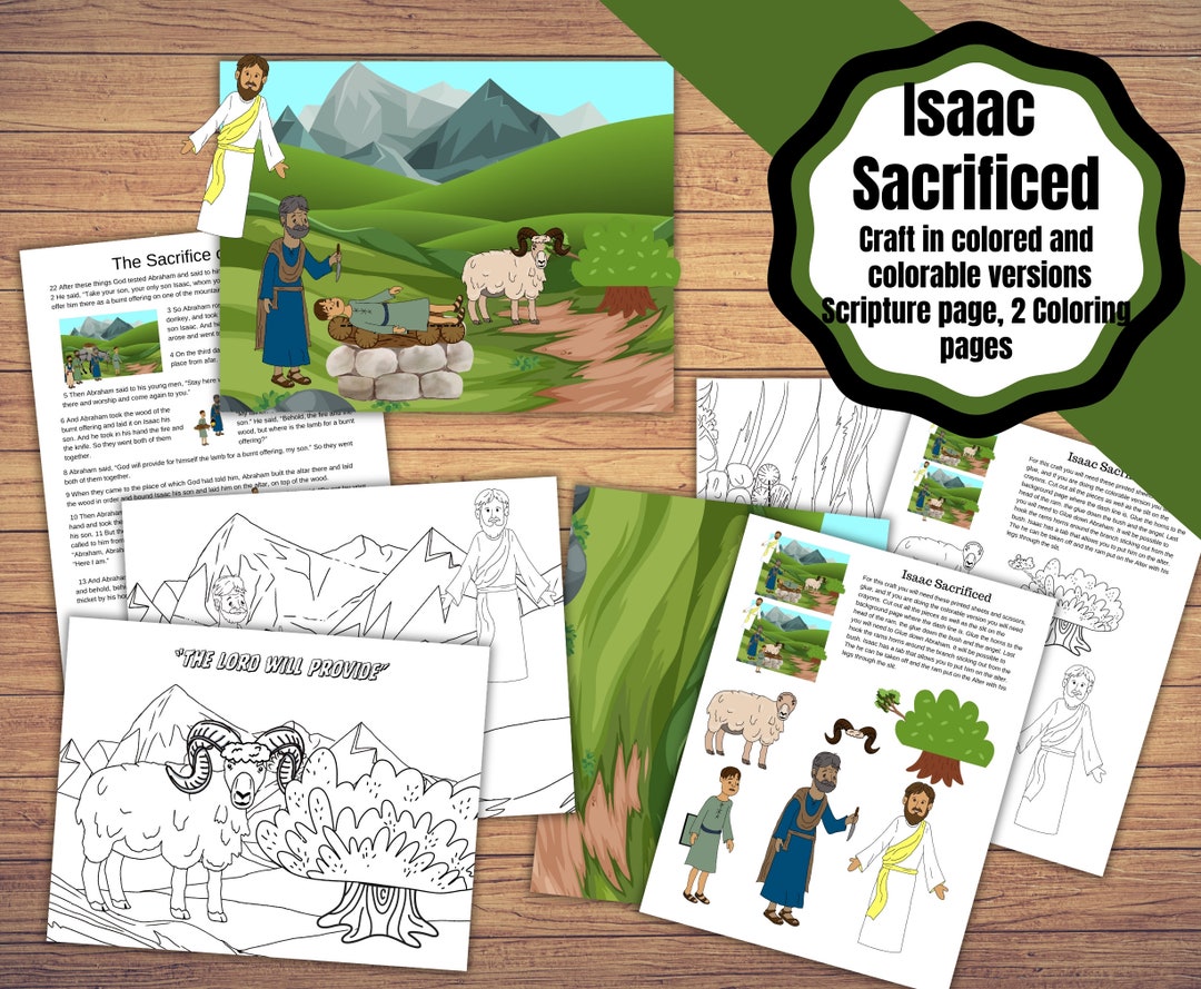 Printable Activity Set for Isaac Sacrificed, Colored and Colorable ...