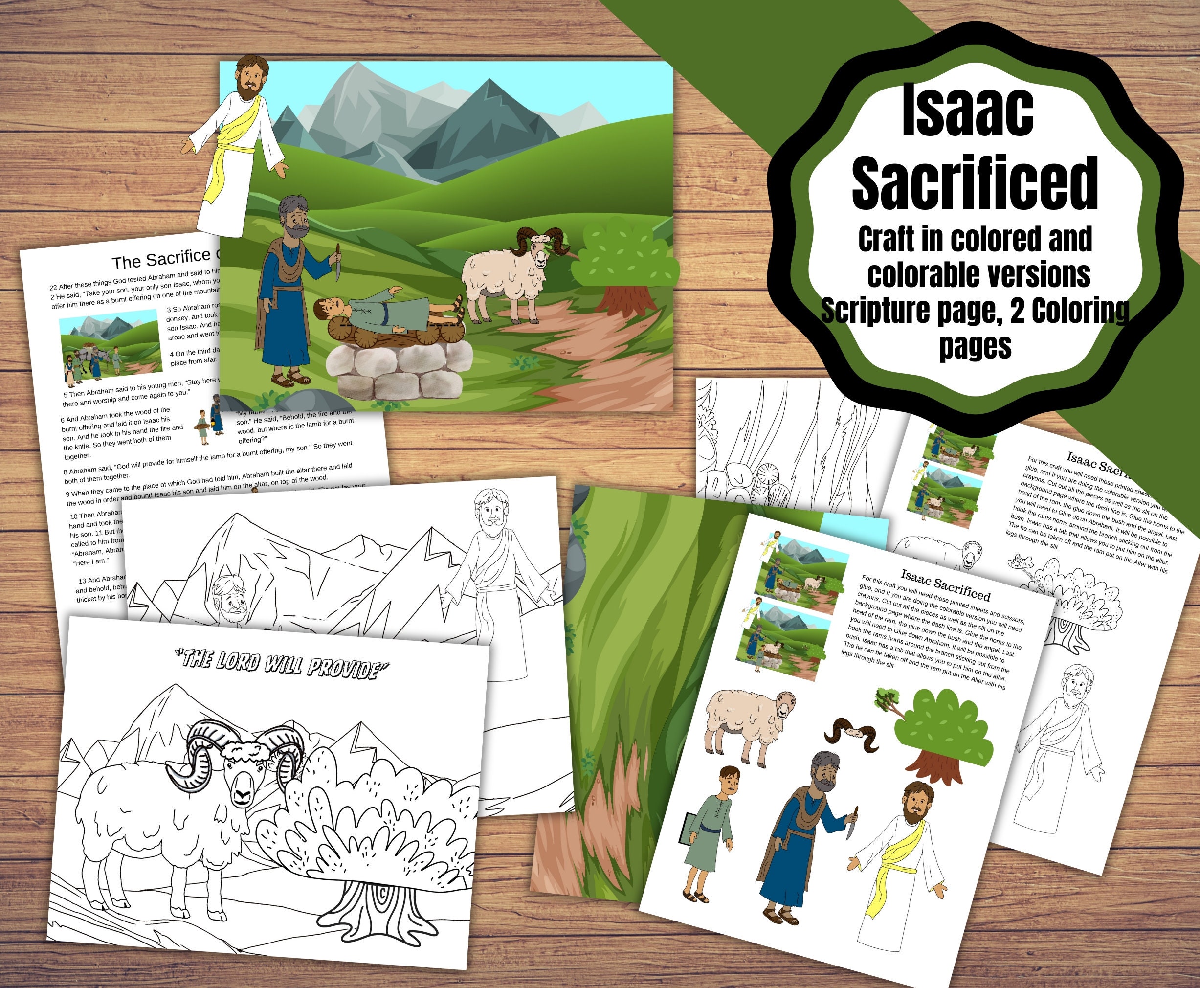 Printable Activity Set for Isaac Sacrificed, Colored and Colorable ...