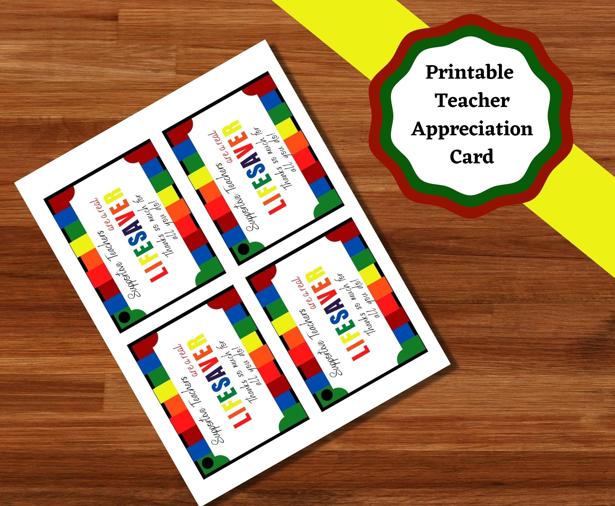 Printable Teacher Appreciation Lifesaver Cards, Gift for Teacher - Etsy