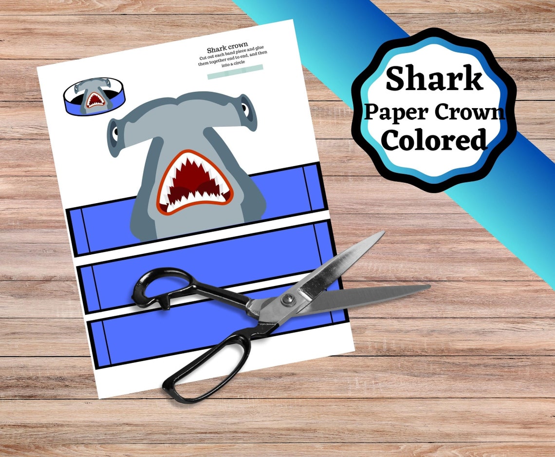 Printable Shark Paper Crowns. Shark Week Craft. Shark Party Favor or ...