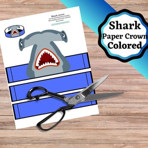 Printable Shark Paper Crowns. Shark Week Craft. Shark Party Favor or ...