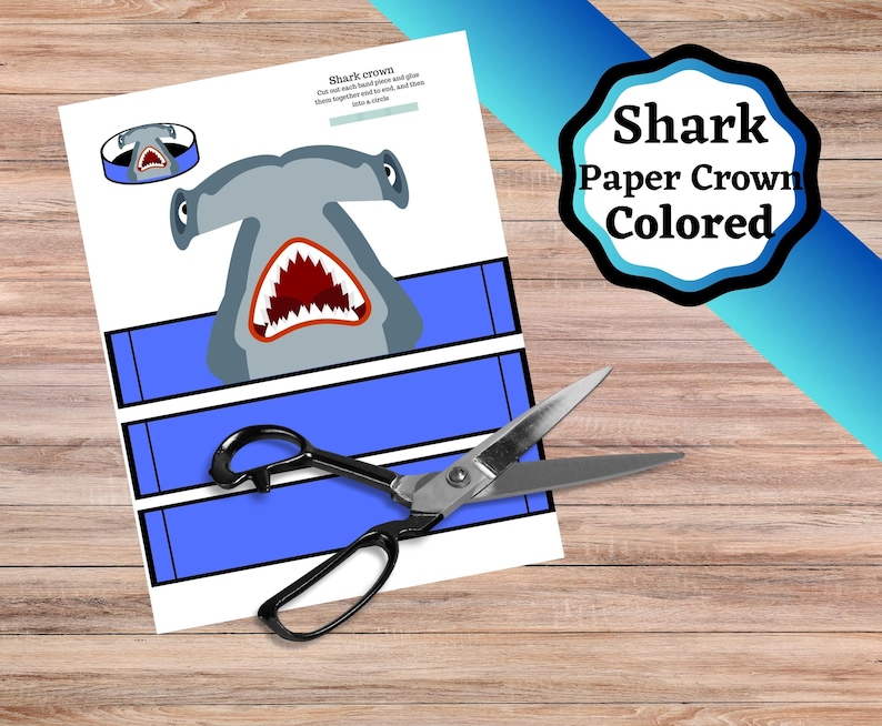 Printable Shark Paper Crowns. Shark Week Craft. Shark Party Favor or ...