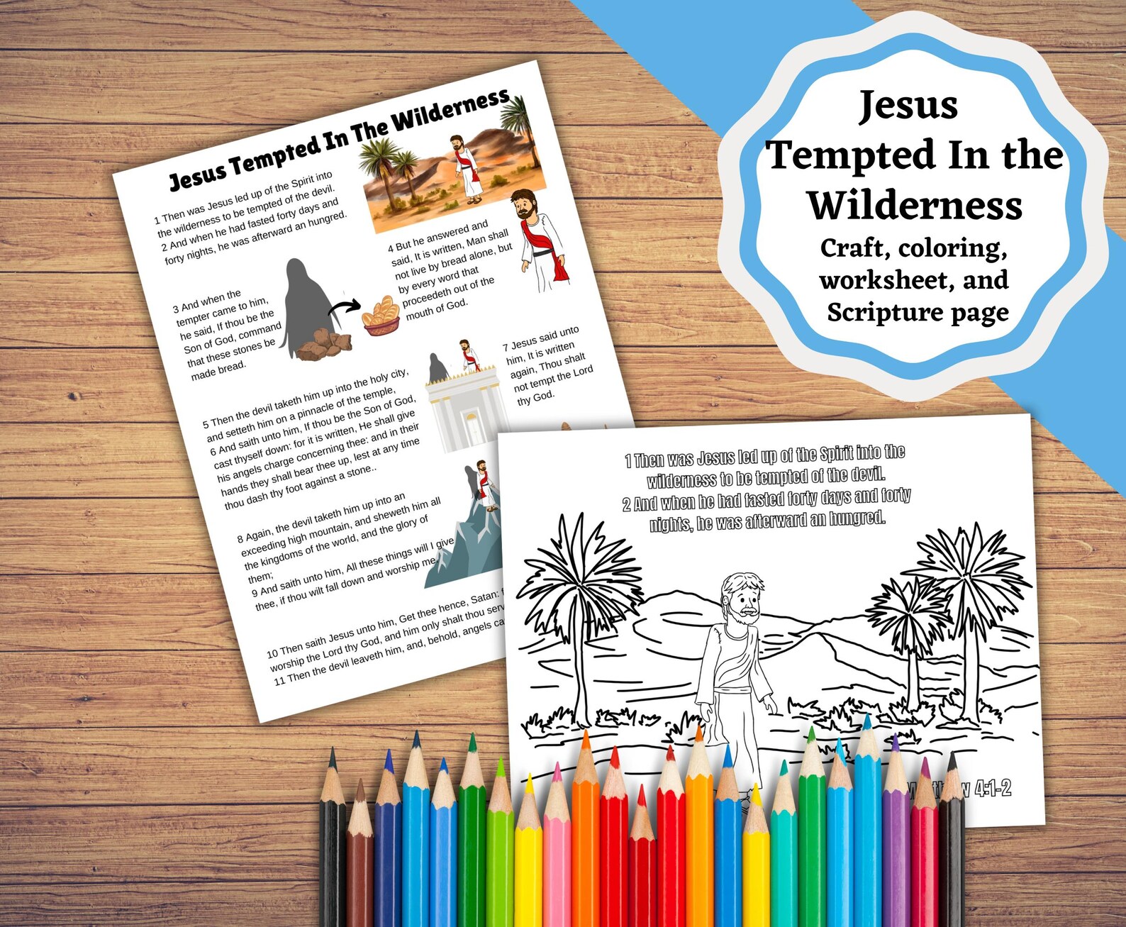 Jesus Tempted in the Wilderness, Printable Craft, Coloring, Worksheet ...