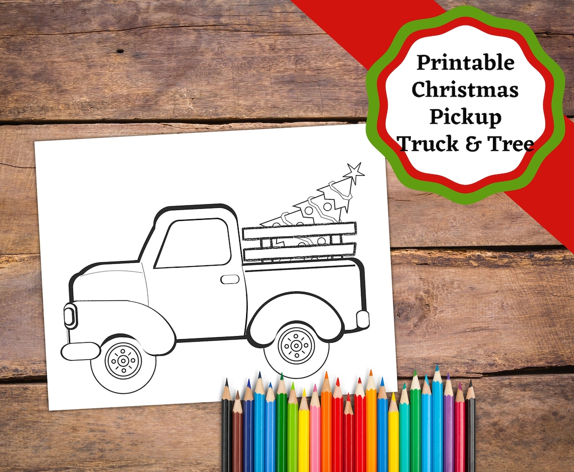 Printable Red Truck With Christmas Tree Craft and Decoration, Christmas ...