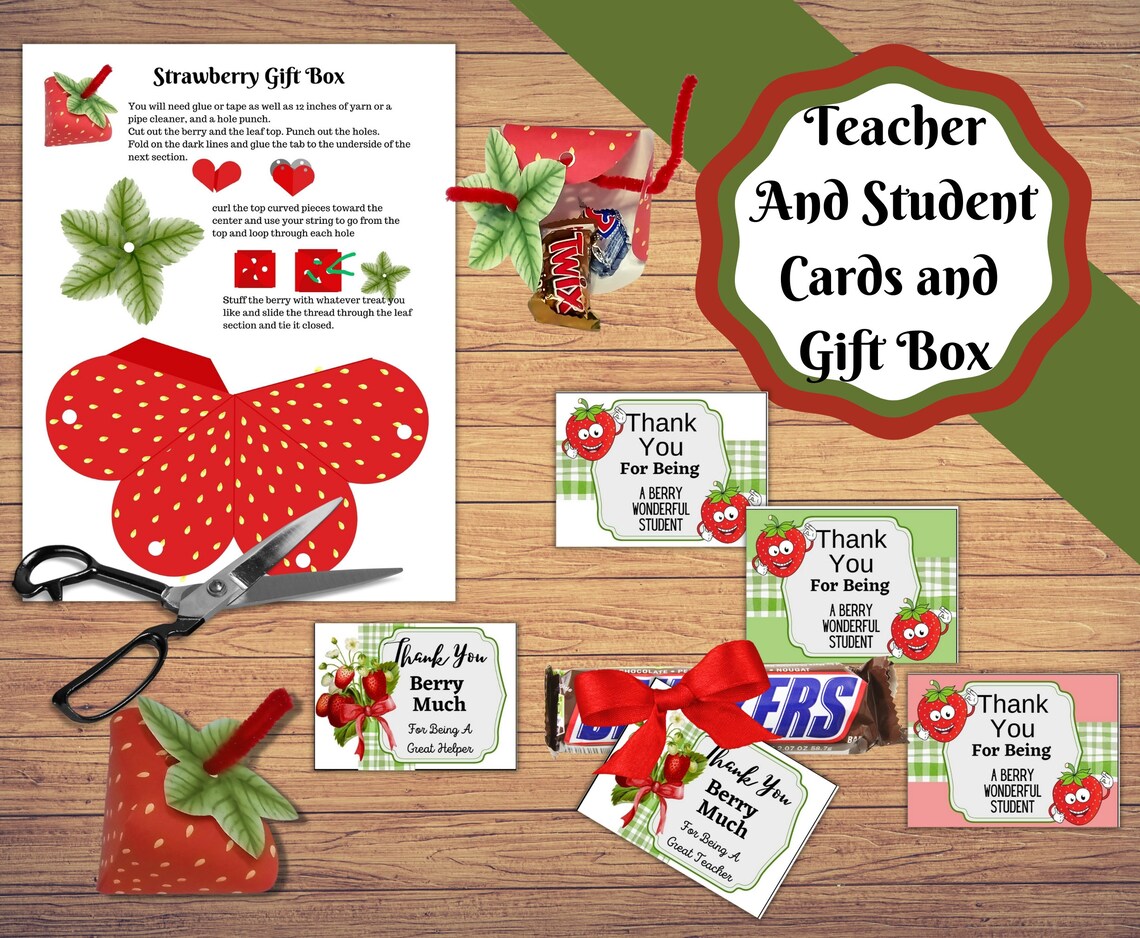Printable Strawberry Themed Gift Box and Gift Cards for Teacher ...