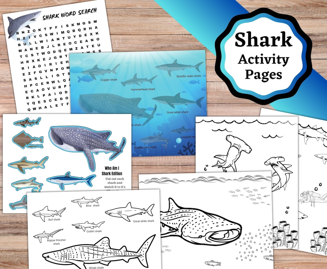 Printable Shark Themed Activity Pages. Shark Word Search, Shark Cut and ...