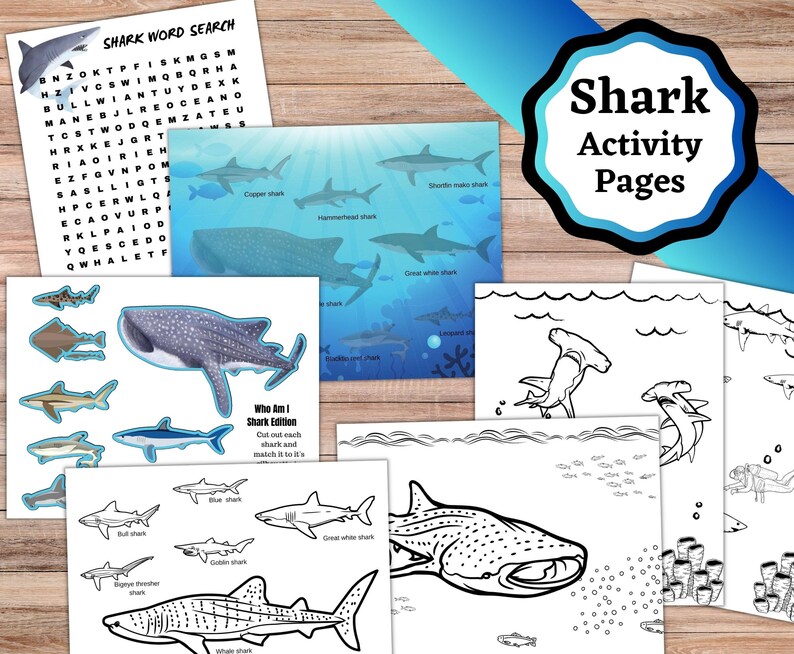 Printable Shark Themed Activity Pages. Shark Word Search, Shark Cut and ...
